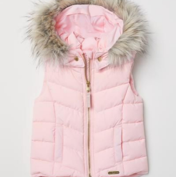 H&M | Jackets & Coats | Hm Girls Pink Vest Fur Hood | Poshmark